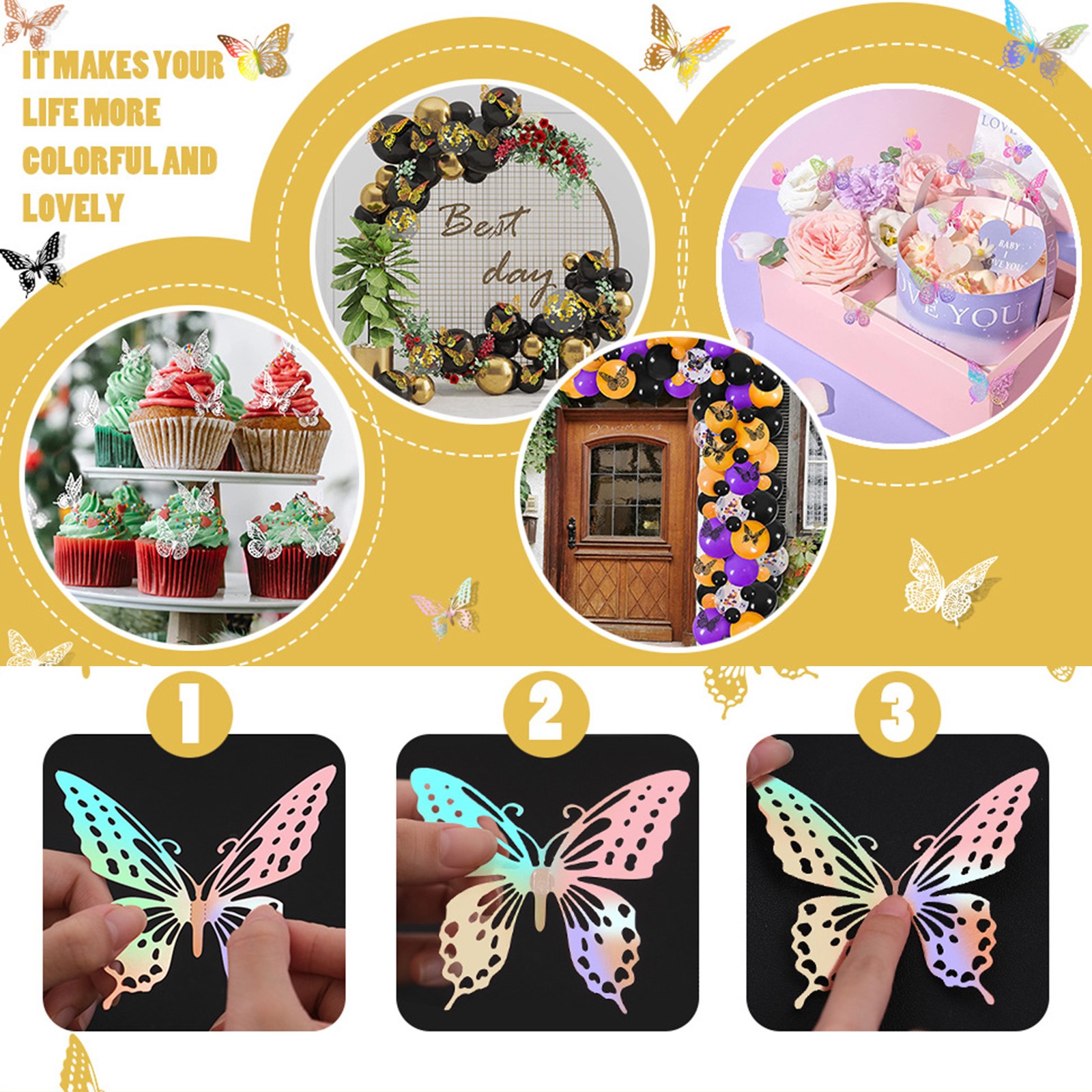 Clearance!TAKTUK Wall Art,12Pcs 3D LaserButterfly Wall Decorations 3 ...